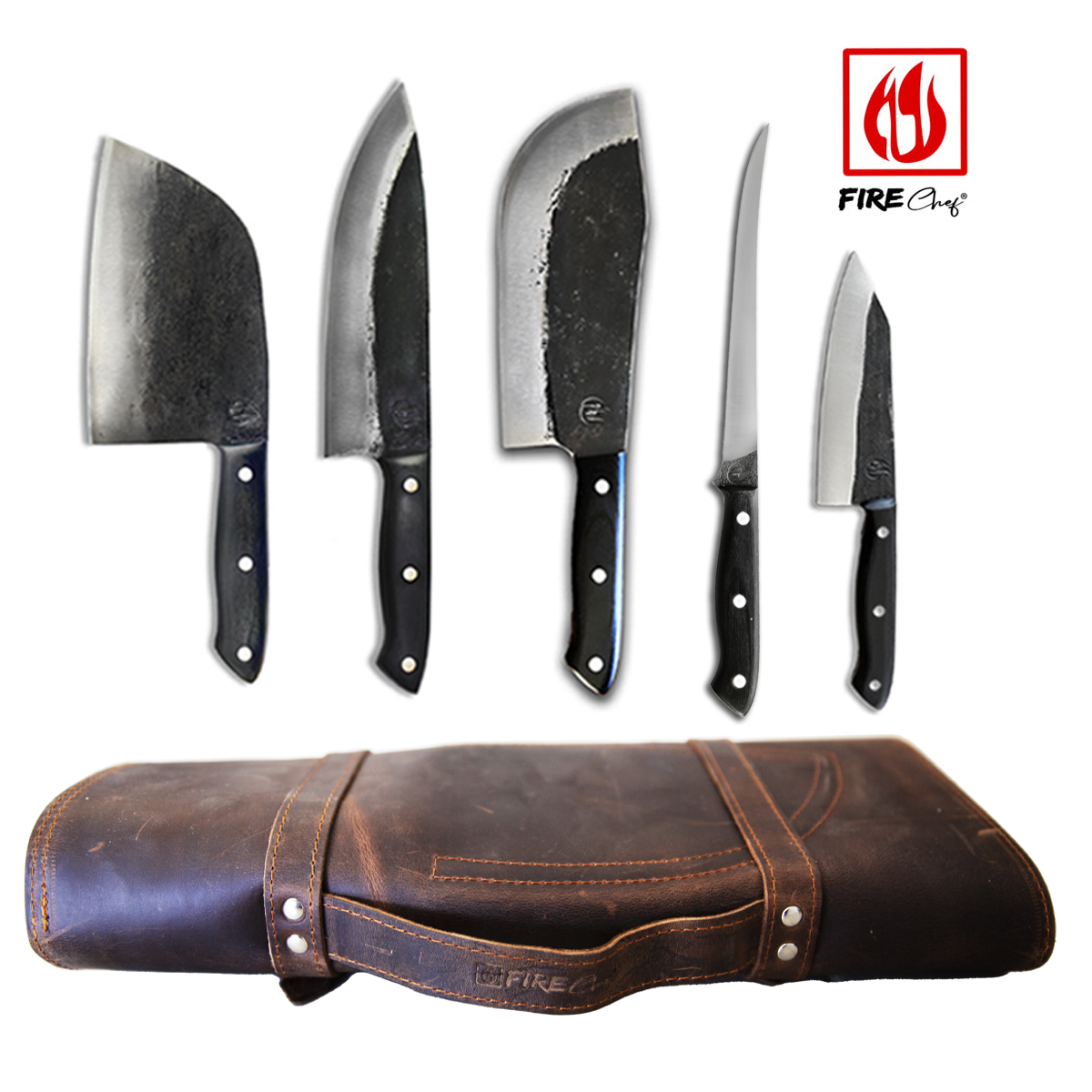 Fire Chef Complete Five Knife Bundle Incl Leather Roll – FOOD OVER FIRE